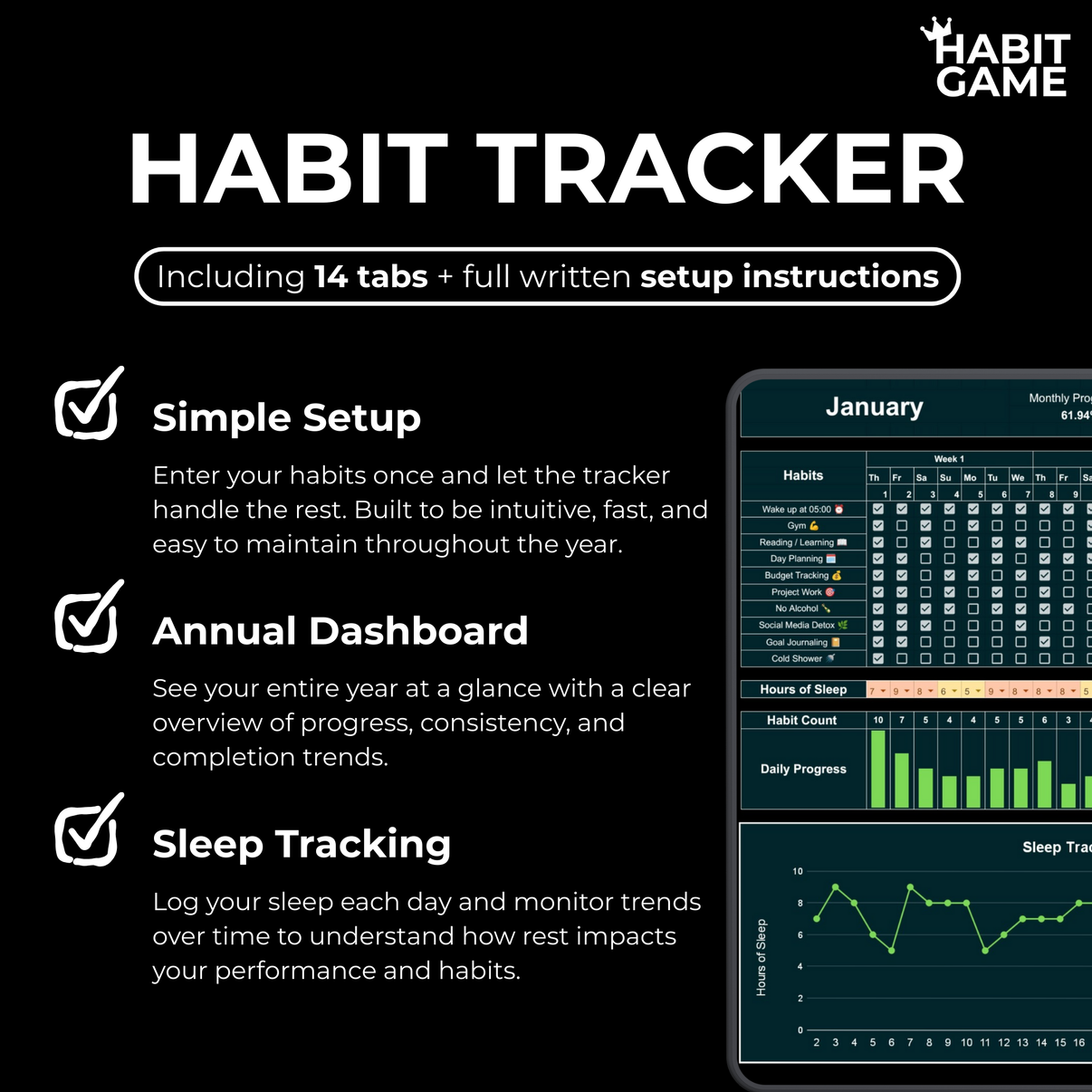 Habit Tracker for Excel & Google Sheets – Habit Game